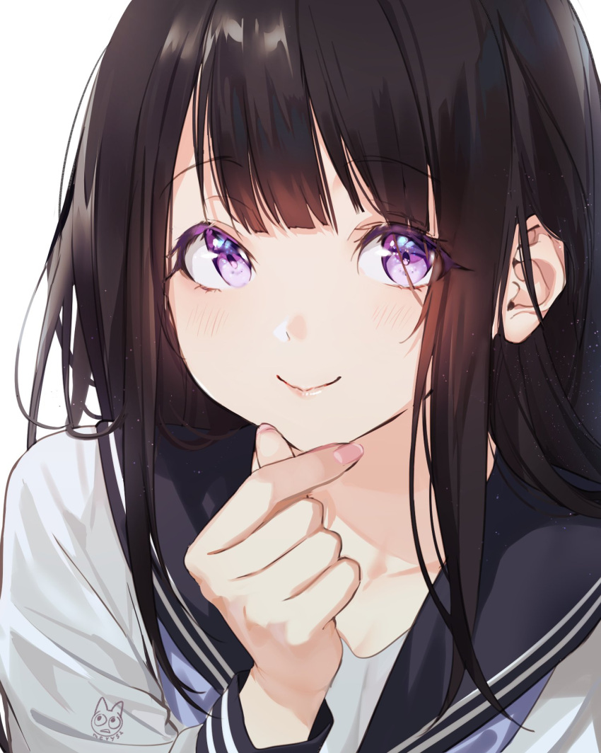 Safebooru - 1girl artist name bangs black hair blunt bangs blush ...