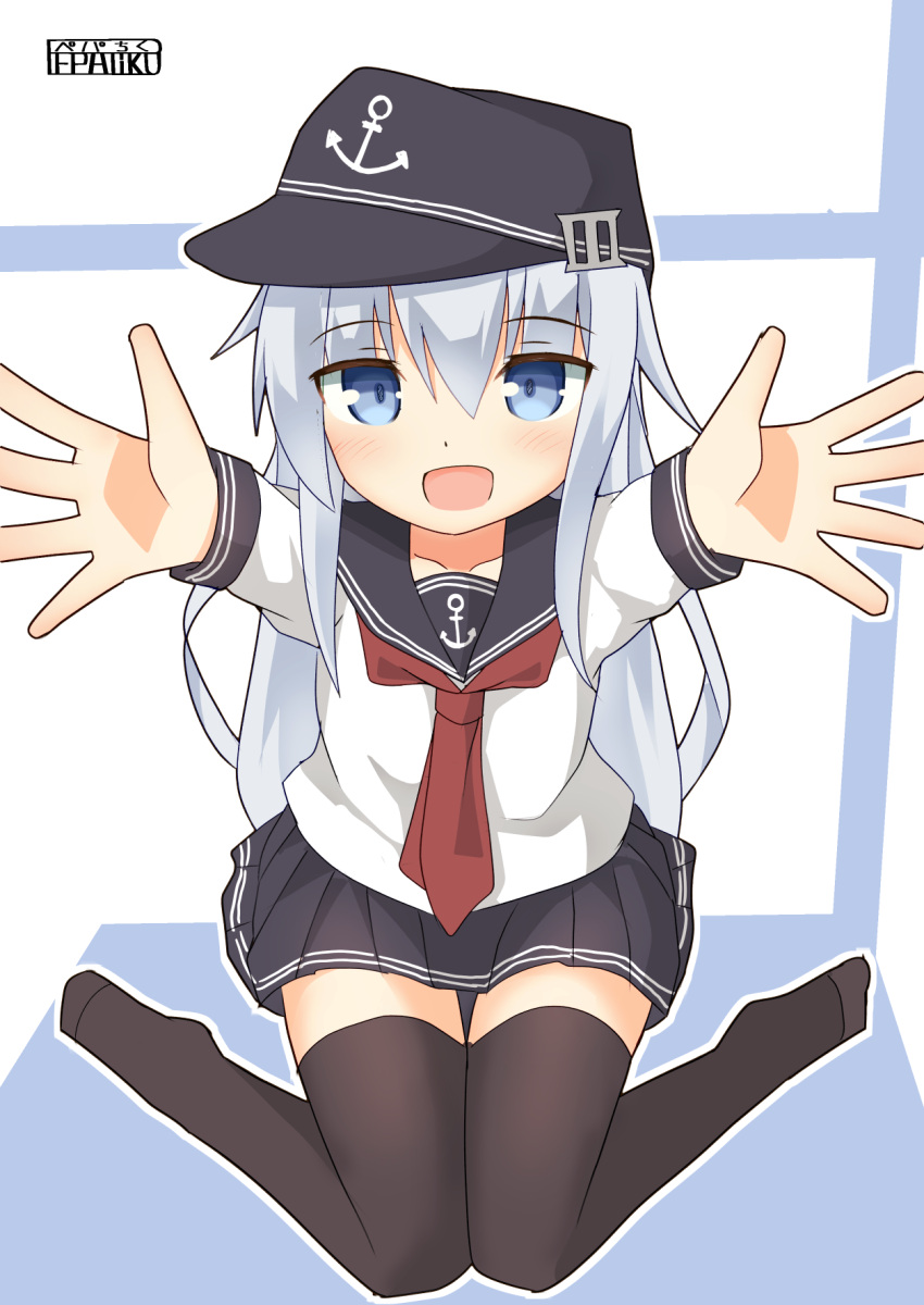 Safebooru - 1girl black legwear blue eyes commentary request hat hibiki (kantai collection ...