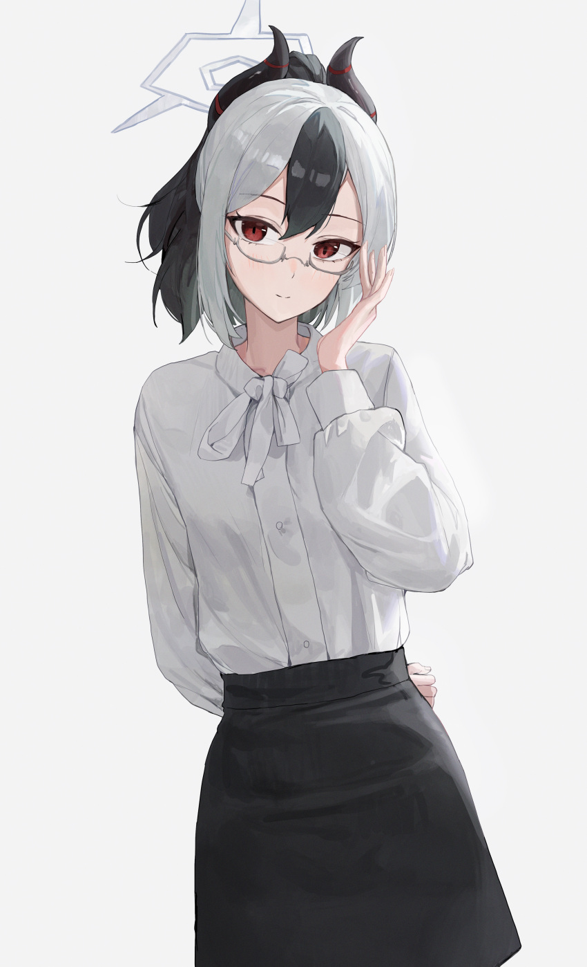 Safebooru - 1girl absurdres alternate costume arm behind back black hair black skirt blue ...