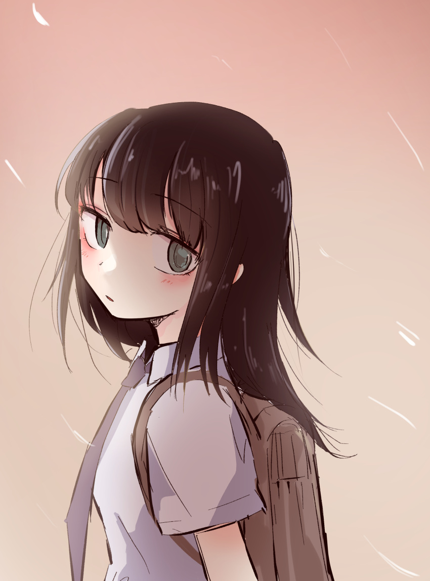 Safebooru - 1girl absurdres backpack bag black hair blush brown bag collared shirt commentary ...