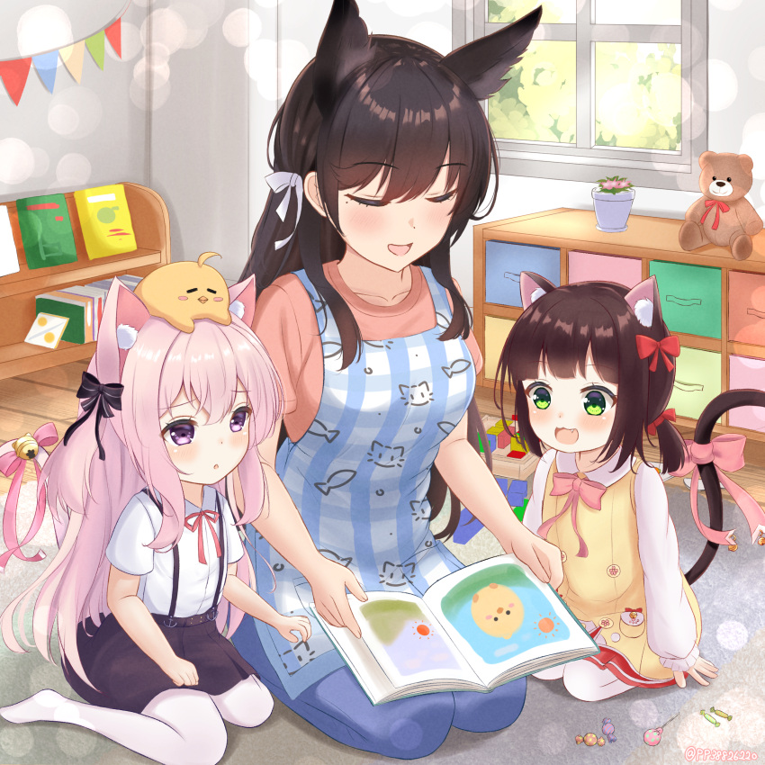 Safebooru - 3girls :3 absurdres ahoge animal ear fluff animal ears animal on head apron atago ...