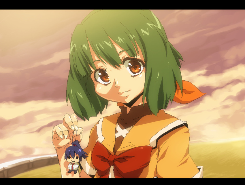 Safebooru - cloud clouds doll grass green hair macross macross frontier ...