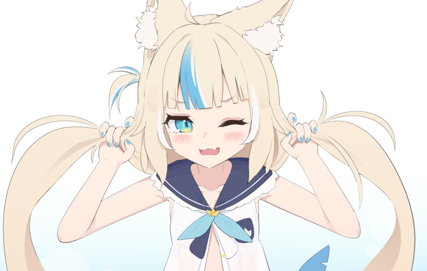 Safebooru - 1girl animal ear fluff animal ears blue hair blue nails ...