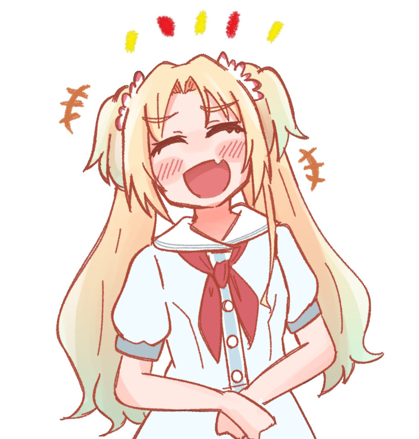 Safebooru - +++ 1girl :d amado (amaddo club) aqua hair blonde hair blue ...