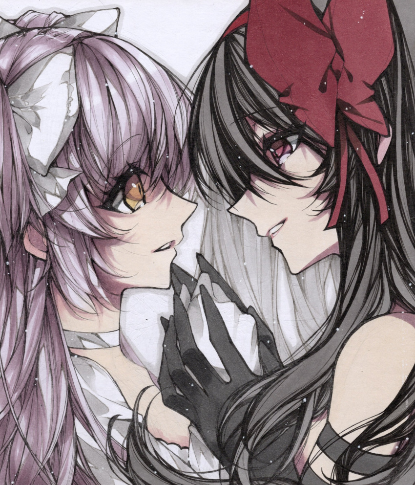 Safebooru - 2girls absurdres akemi homura akuma homura black gloves black hair bow choker gloves ...