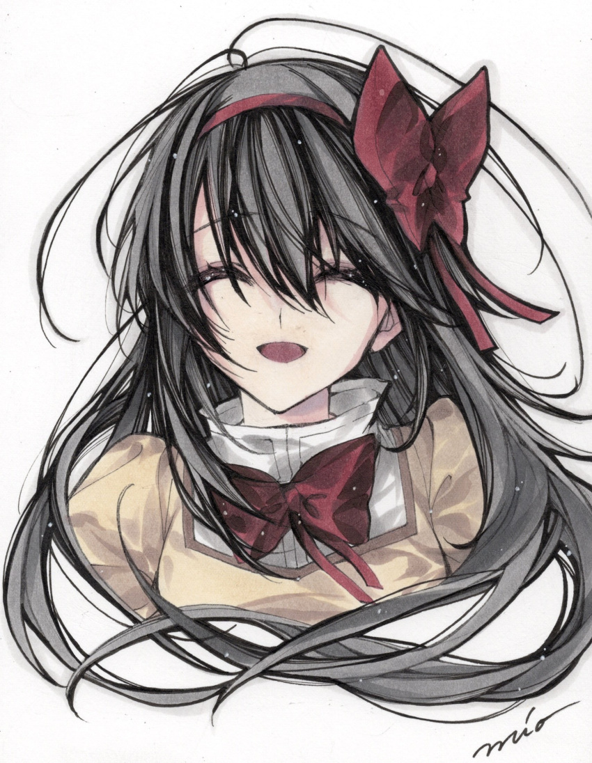 Safebooru - 1girl akemi homura black hair bow bowtie closed eyes ...