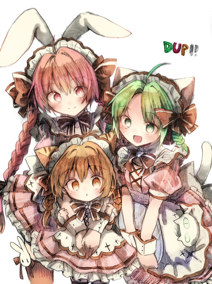 Safebooru - 3girls ahoge alternate costume animal ears bow braid brown bow brown eyes dejiko di ...