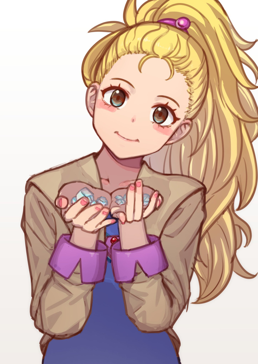 Safebooru - 1girl blonde hair blue dress blush stickers brown eyes ...