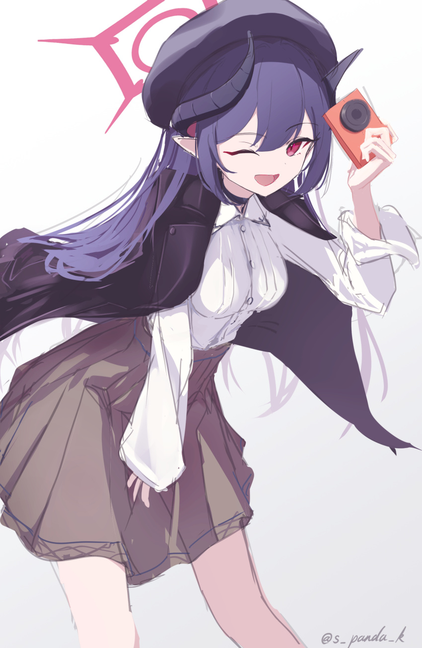 Safebooru - 1girl ;d absurdres alternate costume beret black hair black hat black jacket blue ...