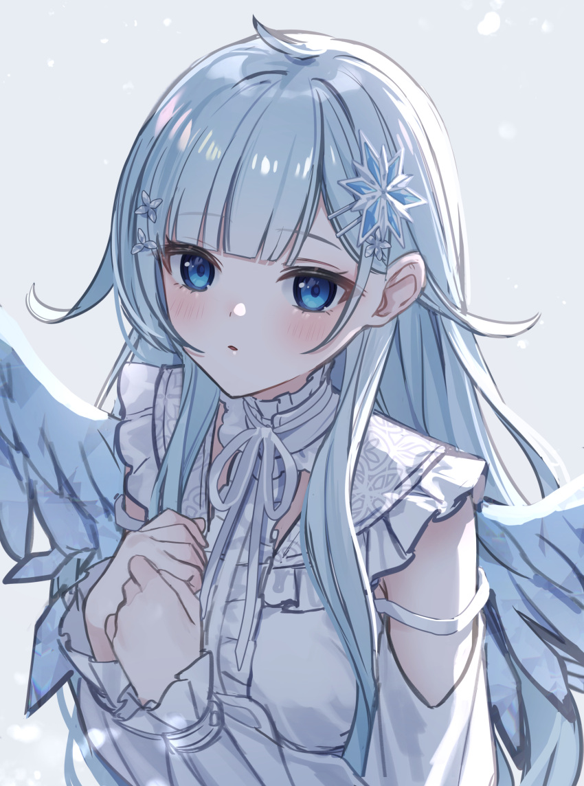 Safebooru - 1girl absurdres backlighting blue eyes blue hair blush bow bowtie breasts detached ...