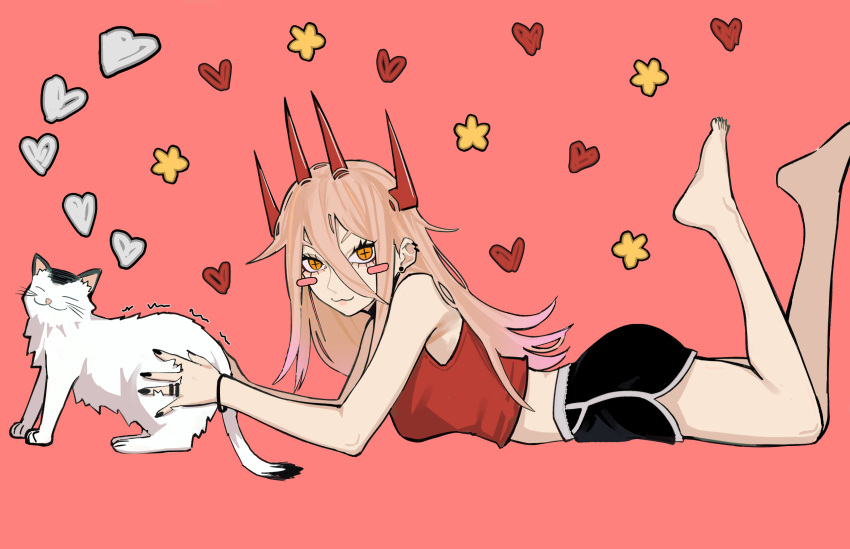 Safebooru - 1girl absurdres animal black shorts cat chainsaw man cross-shaped pupils demon horns ...