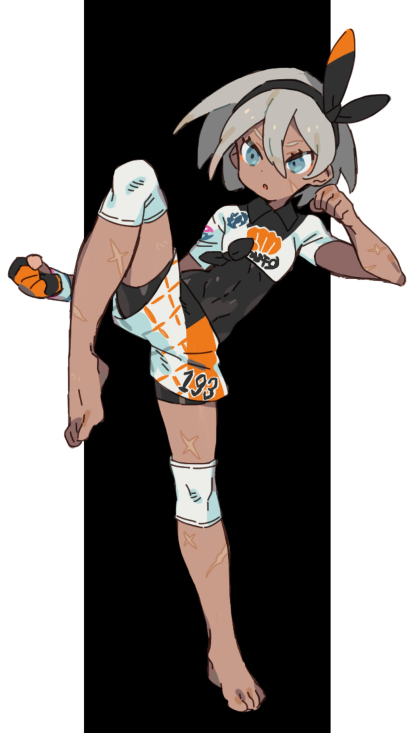Safebooru 1girl Absurdres Barefoot Bea Pokemon Black Background 3868