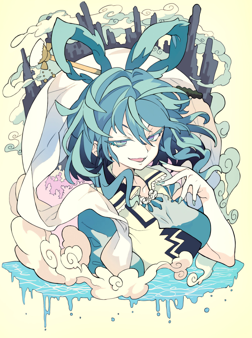 Safebooru - 1girl absurdres blue dress blue eyes blue hair blue nails breasts dress highres kaku ...