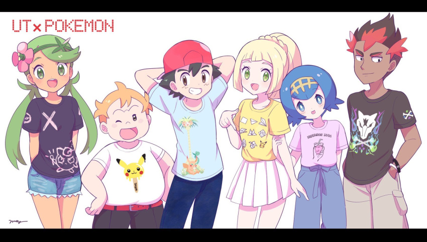 Safebooru - 3boys 3girls alolan exeggutor blonde hair blue eyes blue ...