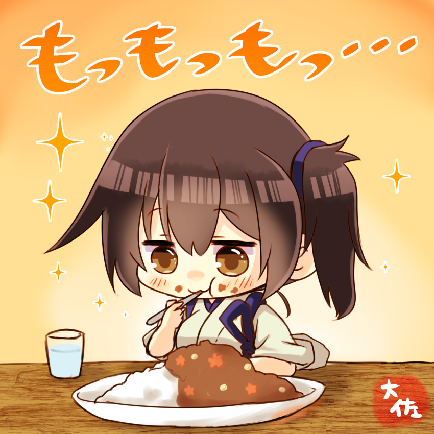 Safebooru - 1girl artist name bangs blush brown eyes brown hair chibi ...