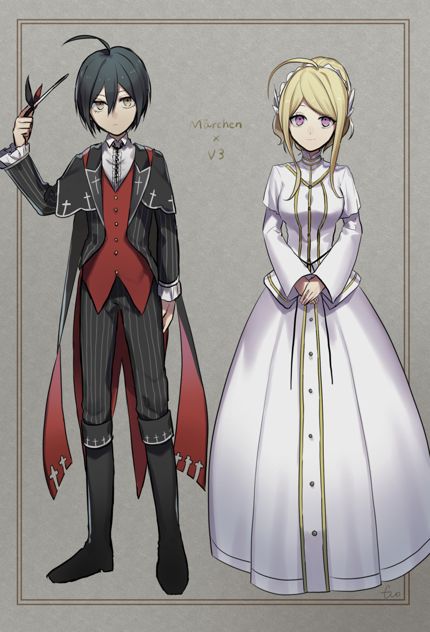 Safebooru - 1boy 1girl absurdres ahoge akamatsu kaede alternate costume black footwear blonde ...