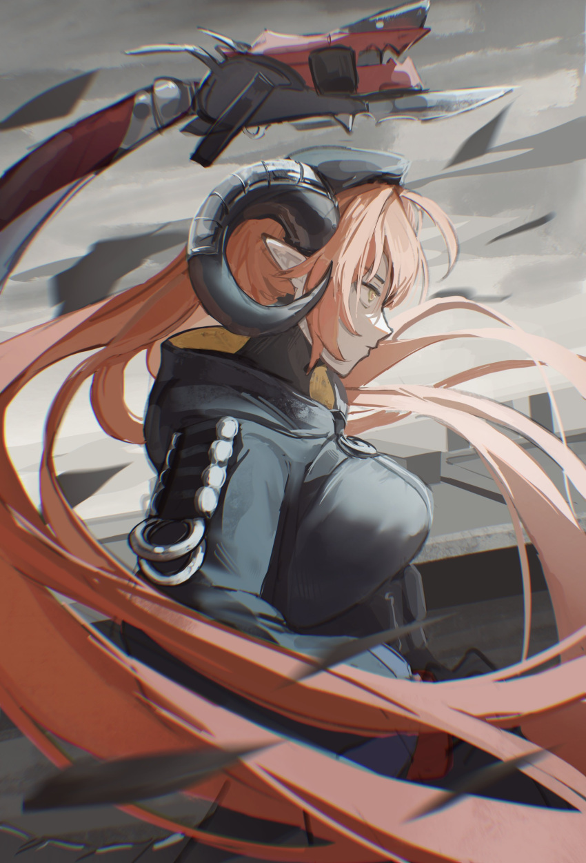 Safebooru - 1girl absurdres beret black hat breasts cowboy shot dragon girl dragon horns green ...