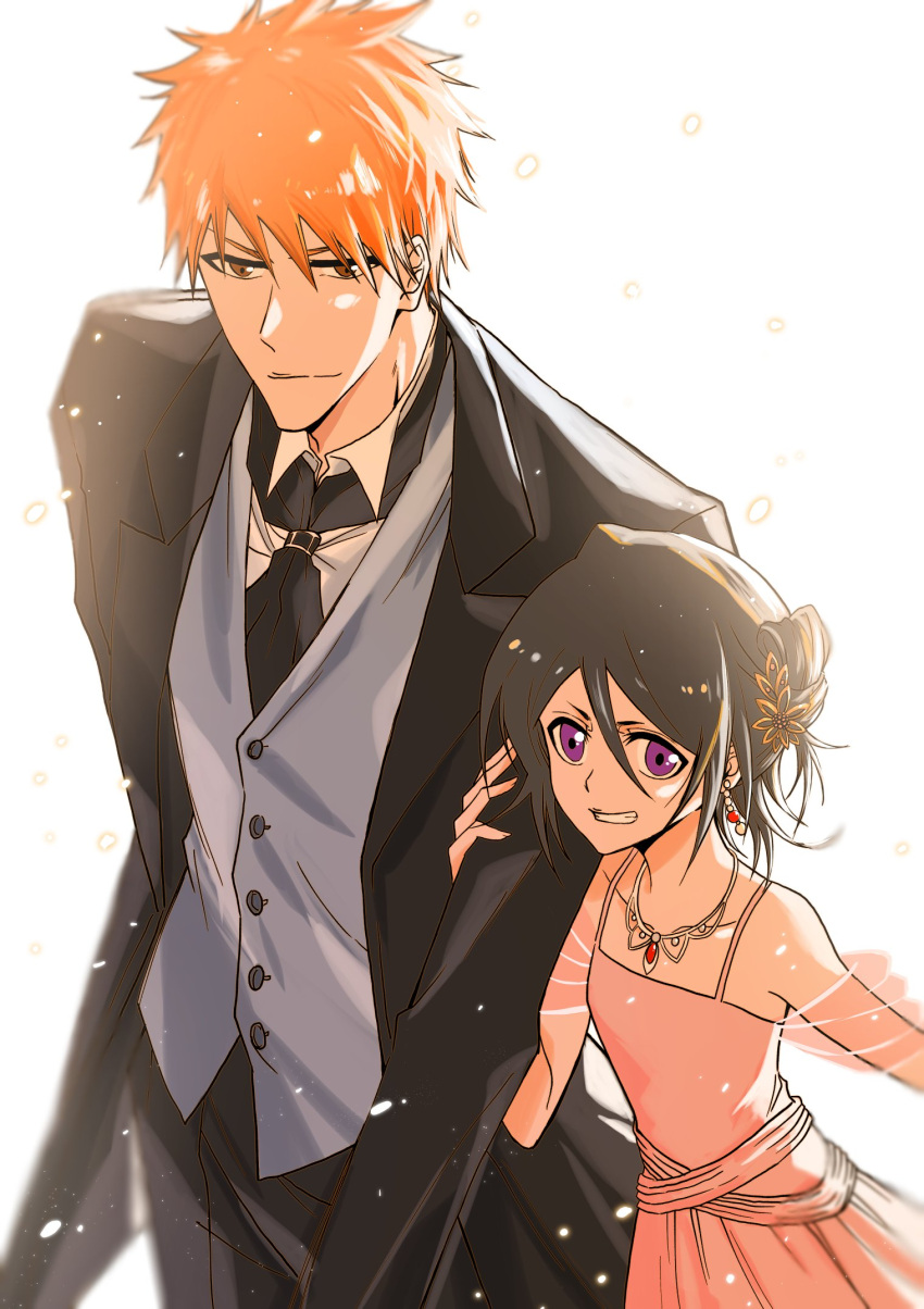 Safebooru - 1boy 1girl black hair black necktie black pants black vest bleach collared shirt ...