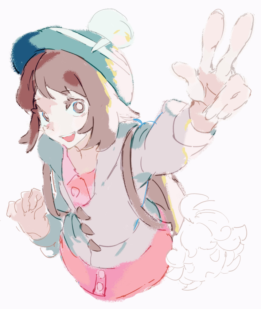 Safebooru - 1girl :d backpack bag brown bag brown eyes brown hair ...