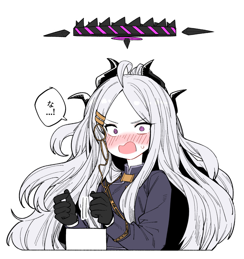 Safebooru - 1girl ahoge black gloves black halo blue archive blush demon girl demon horns gloves ...