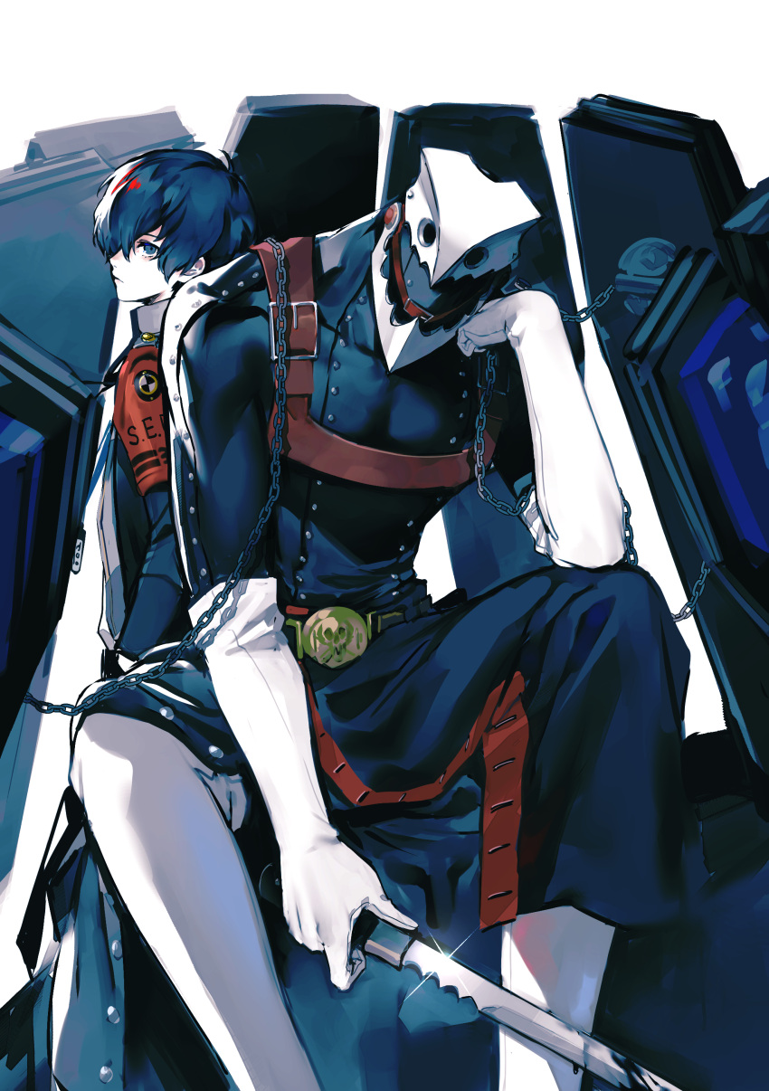 Safebooru - 2boys absurdres blue eyes blue hair highres holding holding ...