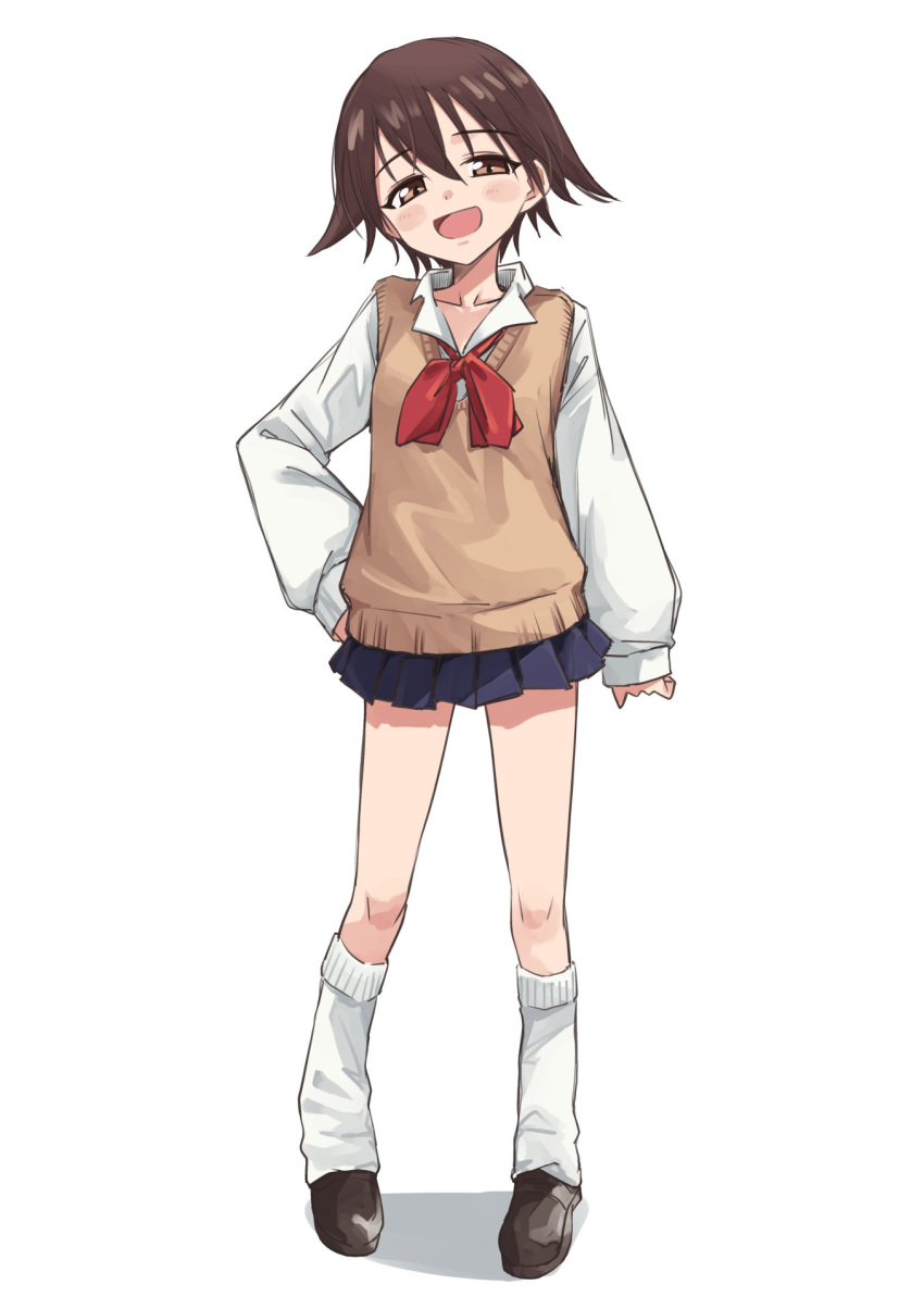 Safebooru - 1girl alternate costume blue sky blush brown eyes brown hair full body highres ...