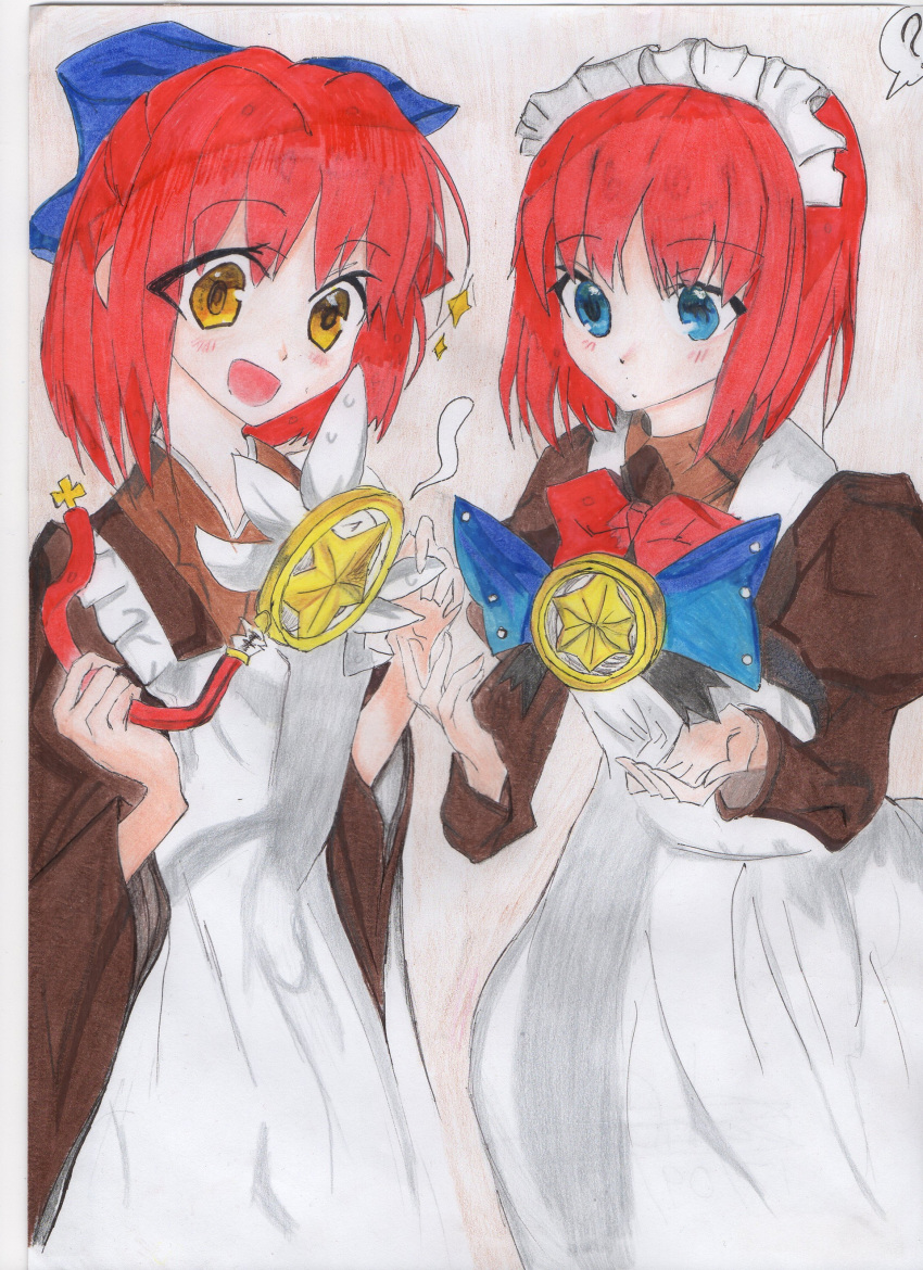 Safebooru - 2girls ? absurdres apron blue eyes blush bow fate/kaleid ...