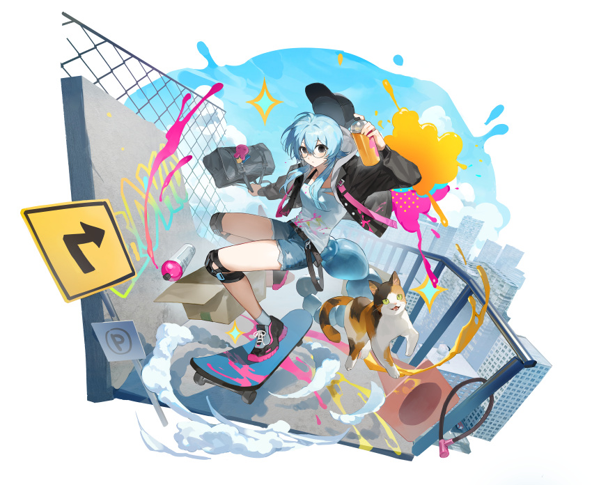Safebooru - 1girl absurdres bag belt black eyes black hat black jacket black shoes blue hair ...