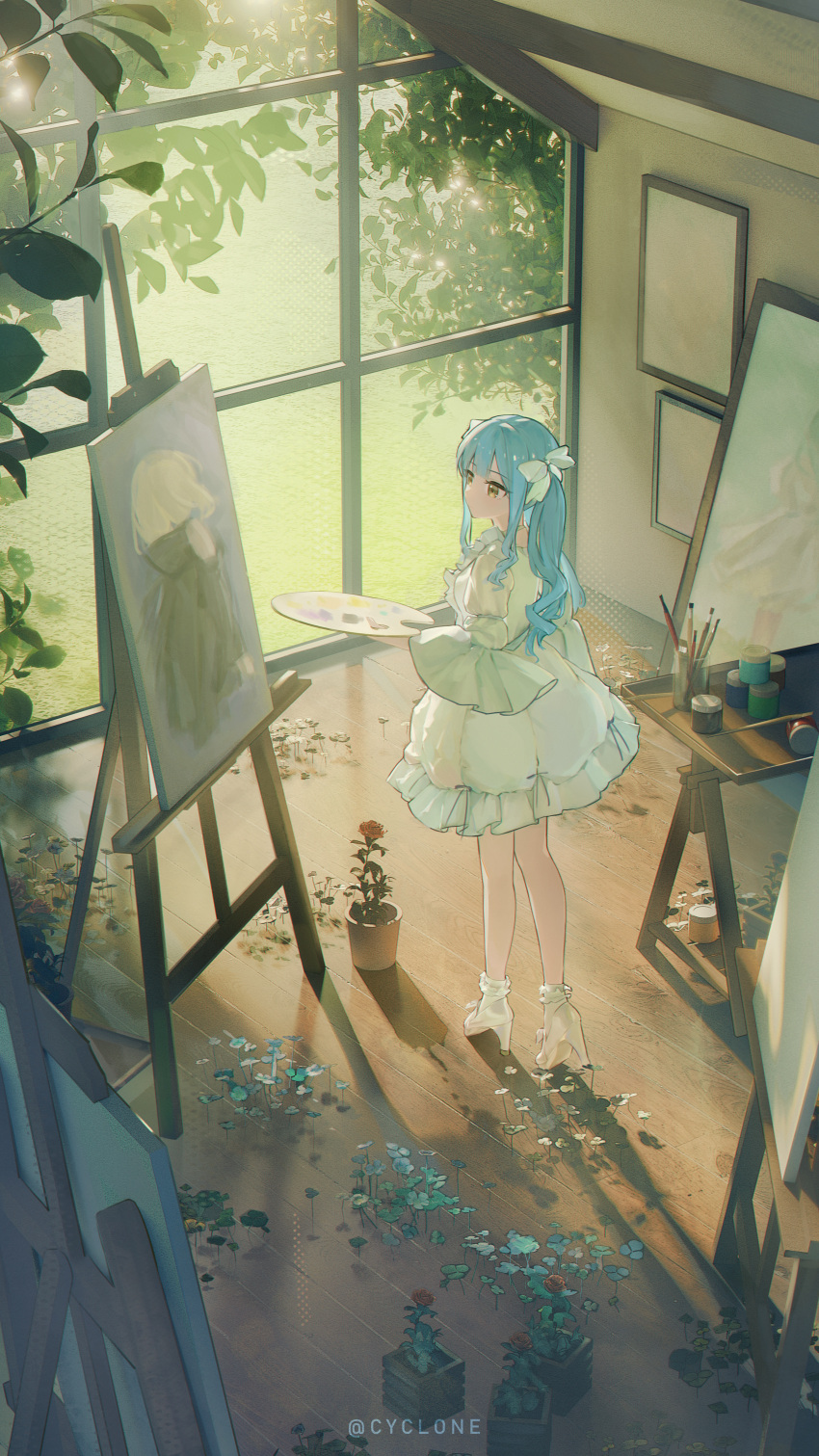 Safebooru - 1girl absurdres bang dream! bang dream! it's mygo!!!!! blue hair bow canvas (object ...