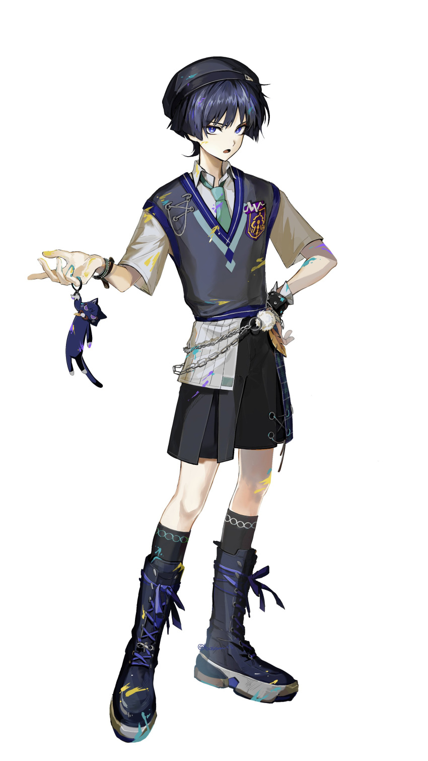 Safebooru - 1boy absurdres alternate costume animalization aqua necktie aqua trim arm at side ...