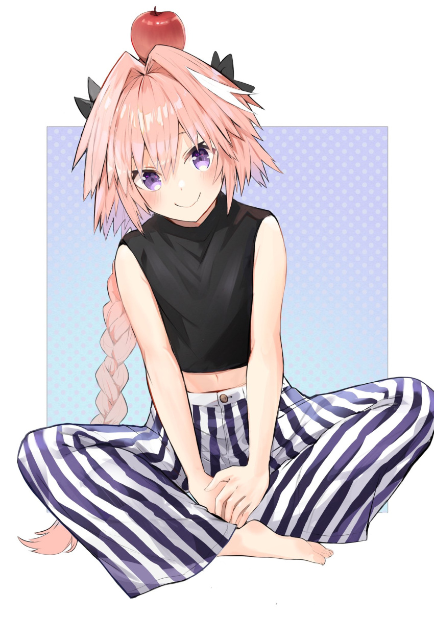 Safebooru - 1boy apple astolfo (fate) bangs bare arms barefoot black ...