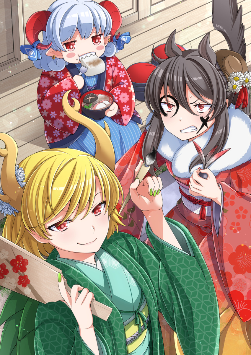 Safebooru - antlers black wings dragon girl dragon horns eichi yuu feathered wings highres horn ...