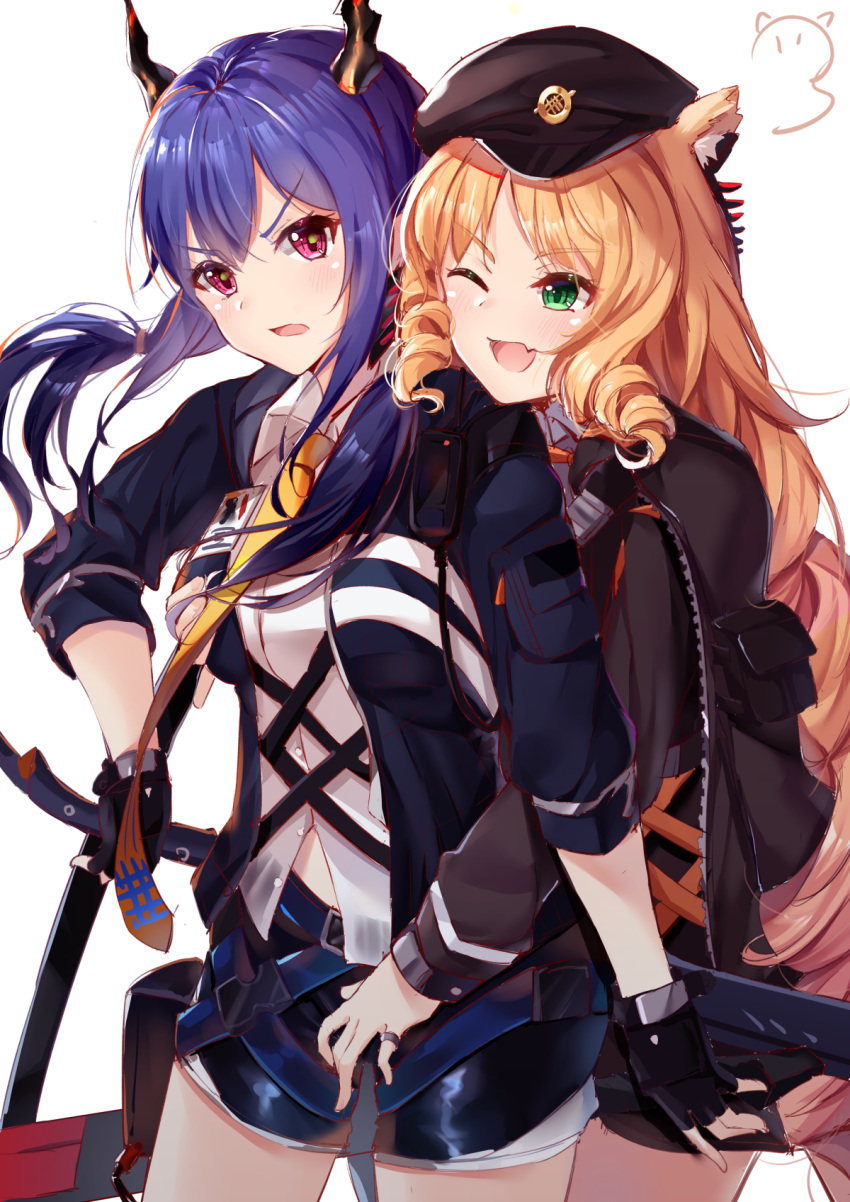 Safebooru - 2girls ;d animal ear fluff animal ears arknights bangs belt belt buckle black gloves ...