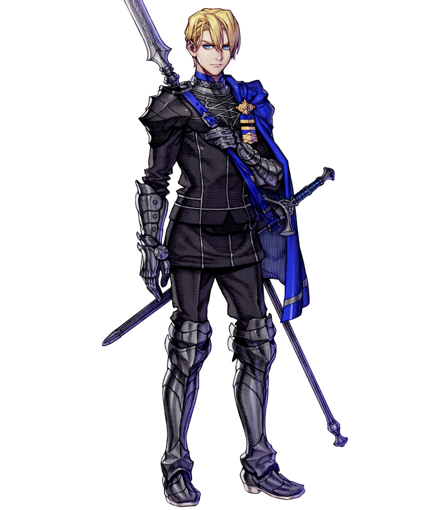 Safebooru - 1boy armor armored boots blonde hair blue eyes boots cape dimitri alexandre bladud ...