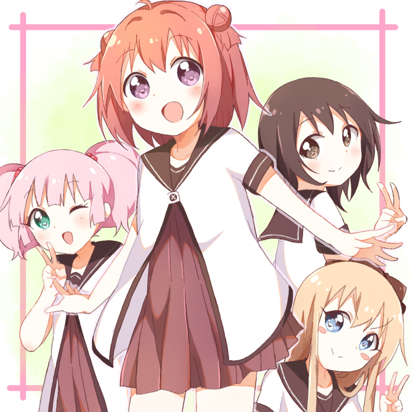 Safebooru - 4girls :d ;d ahoge akaza akari aqua eyes blonde hair blue eyes blush stickers bow ...