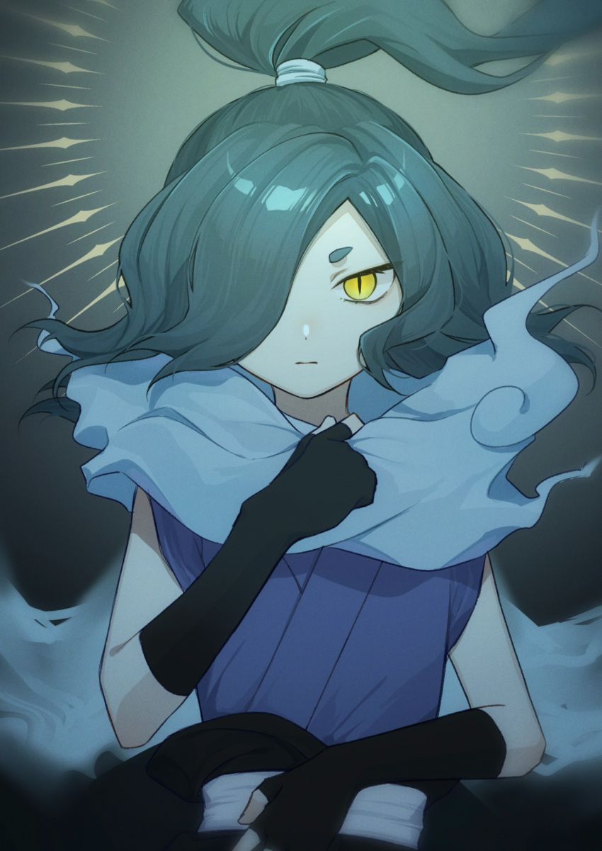Safebooru - 1boy black gloves blue hair djob7ycnem9 fingerless gloves ...
