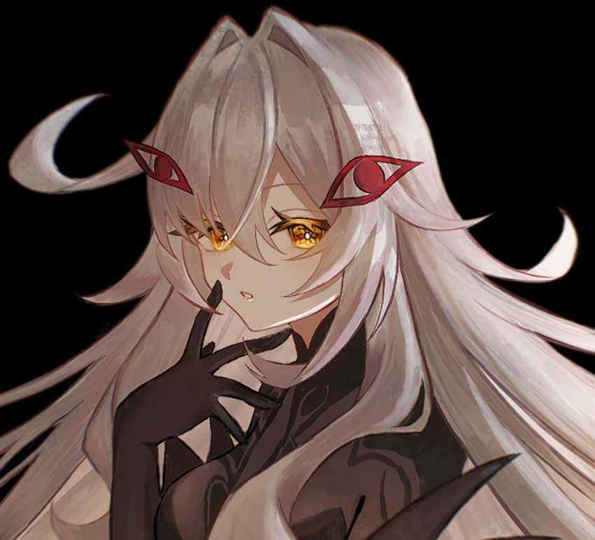 Safebooru - 1girl ahoge black background black dress black skin blonde ...