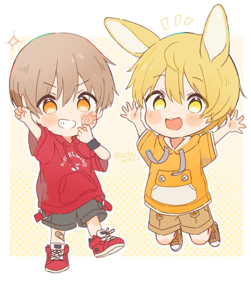 Safebooru - 2boys animal ears armband arms up bandaid bandaid on leg ...