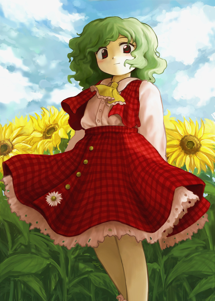 Safebooru - 1girl absurdres ascot blue sky buttons clouds dress expressionless feet out of frame ...