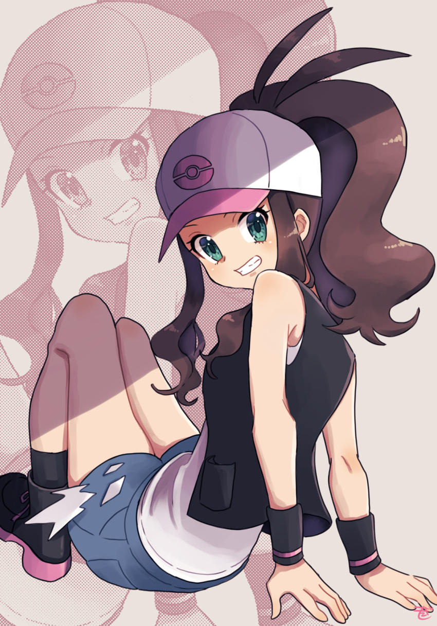 Safebooru - 1girl antenna hair aqua eyes baseball cap black vest brown hair commentary request ...
