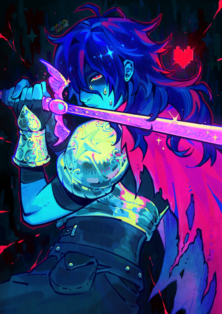 Safebooru - 1other absurdres aquariiy00m armor blue hair blue skin cape ...