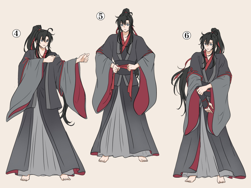 Safebooru - 1boy ahoge barefoot black eyes black hair black hanfu ...