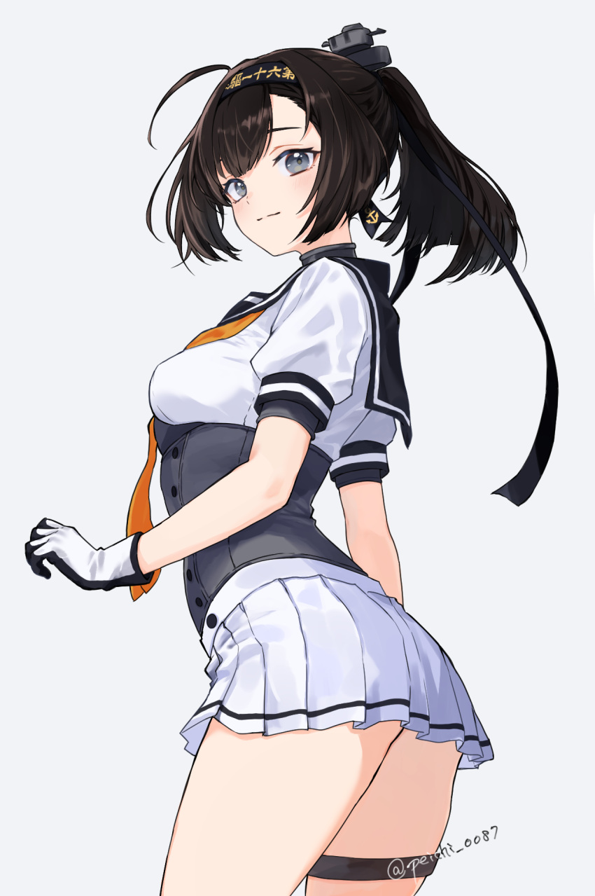 Safebooru - 1girl akizuki (kancolle) black gloves black hair black headband black sailor collar ...