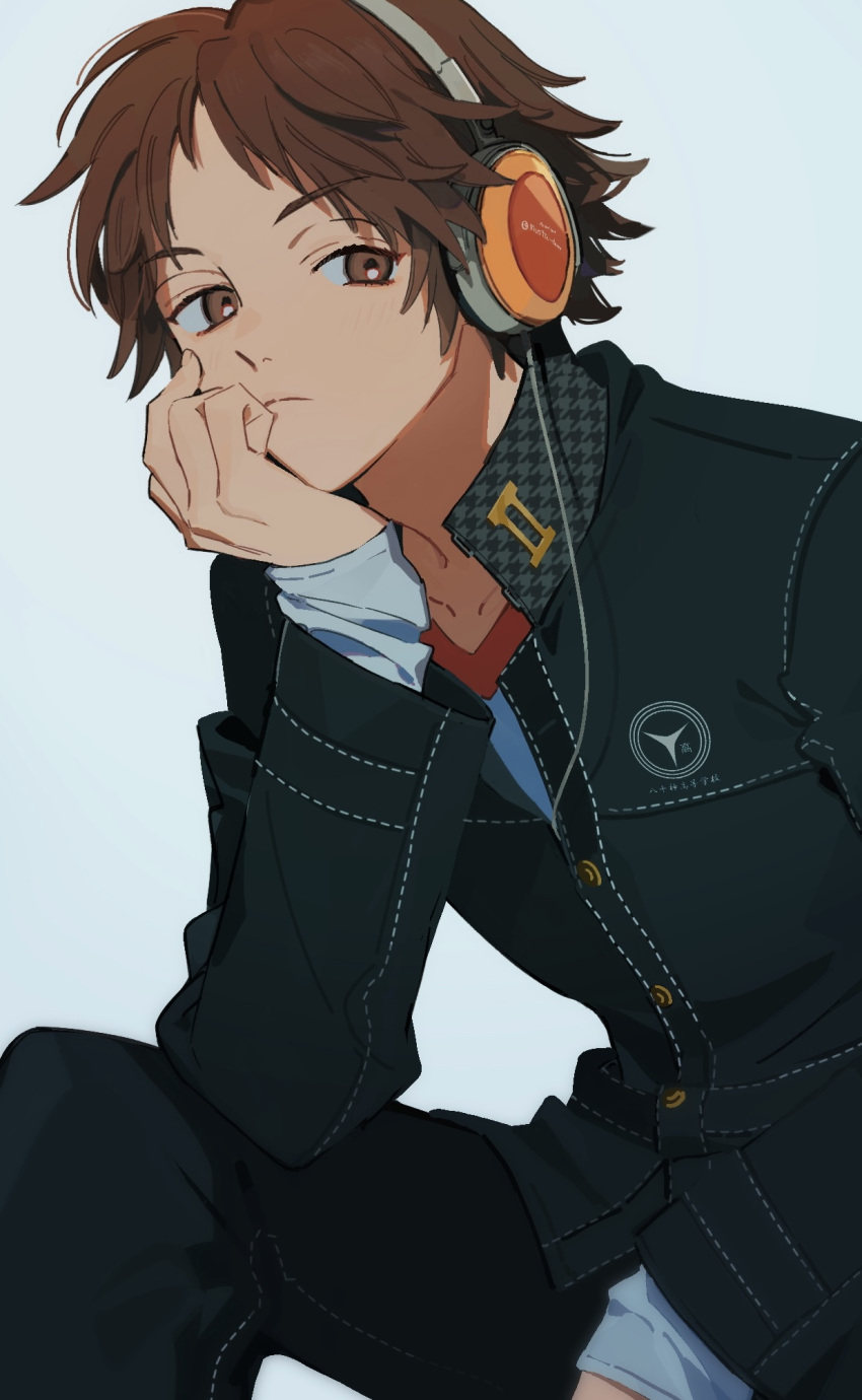 Safebooru - 1boy black jacket black pants brown eyes brown hair closed mouth commentary request ...