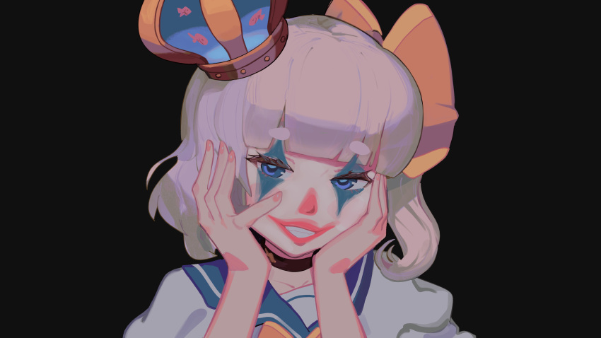 Safebooru - 1girl black background black choker blue eyes blunt bangs ...