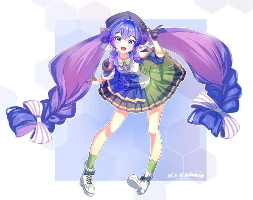 Safebooru - 1girl :d absurdly long hair ahoge artist name ascot asymmetrical sleeves bass clef ...