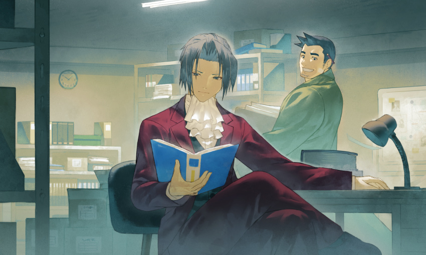 Safebooru - 2boys ace attorney analog clock ascot black eyes black hair ...