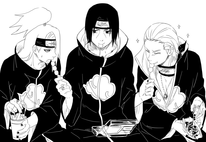 Safebooru - 3boys akatsuki uniform closed eyes dango deidara (naruto ...
