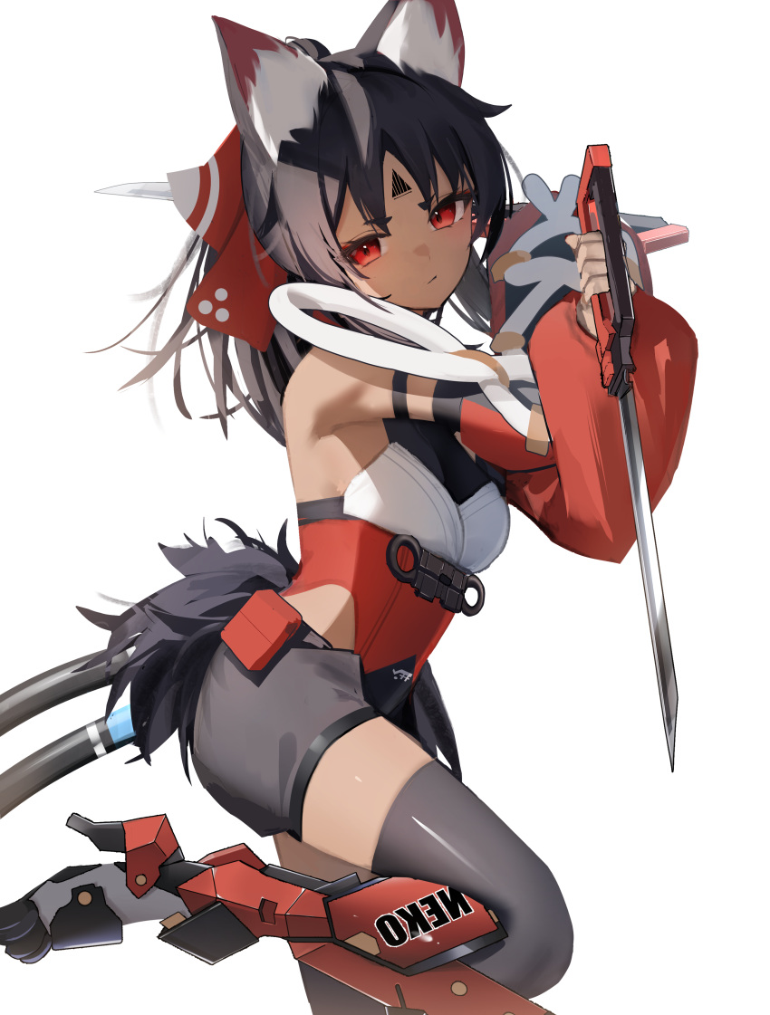 Safebooru - 1girl absurdres animal ears barcode barcode tattoo black hair black shorts black ...