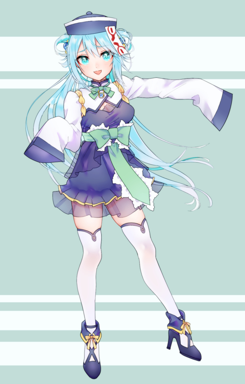 Safebooru - 1girl :d aqua (konosuba) blue eyes blue hair blue headwear breasts commentary ...